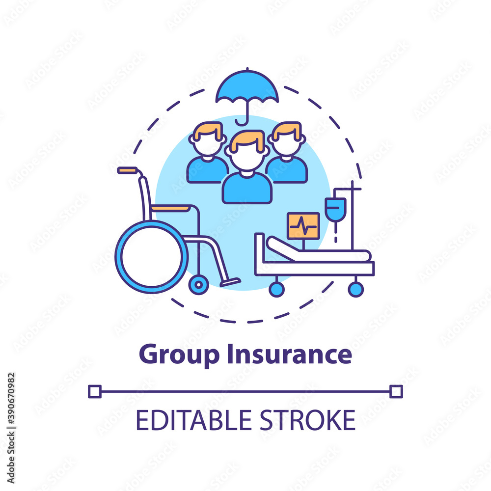 Group insurance concept icon. Disability insurance types. Proffesional ...
