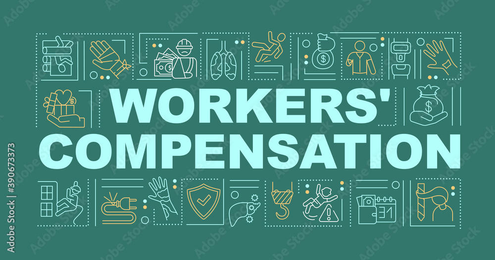 Workers compensation program word concepts banner. Protection employer ...
