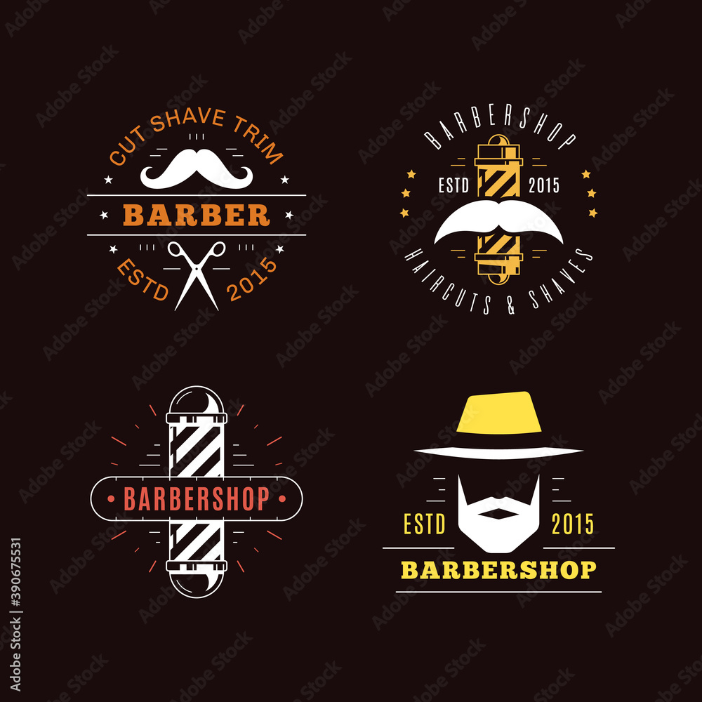 Barbershop simple minimalist logo design on dark background Stock ...