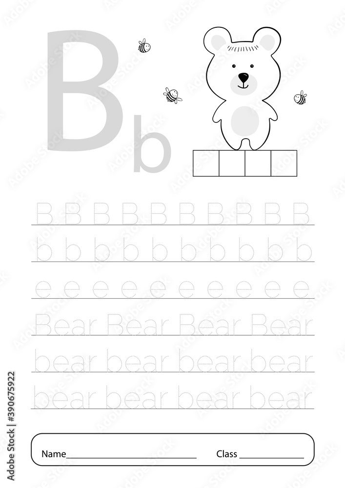 Writing practice letter B printable worksheet for preschool.Exercises ...