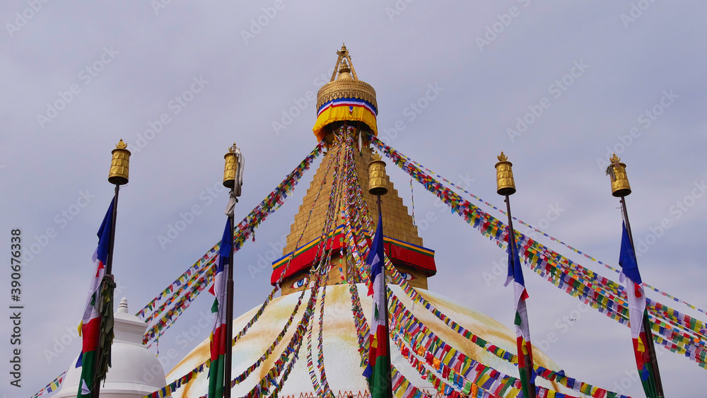 Top of famous Boudhanath stupa (Boudha) in the center of Kathmandu ...