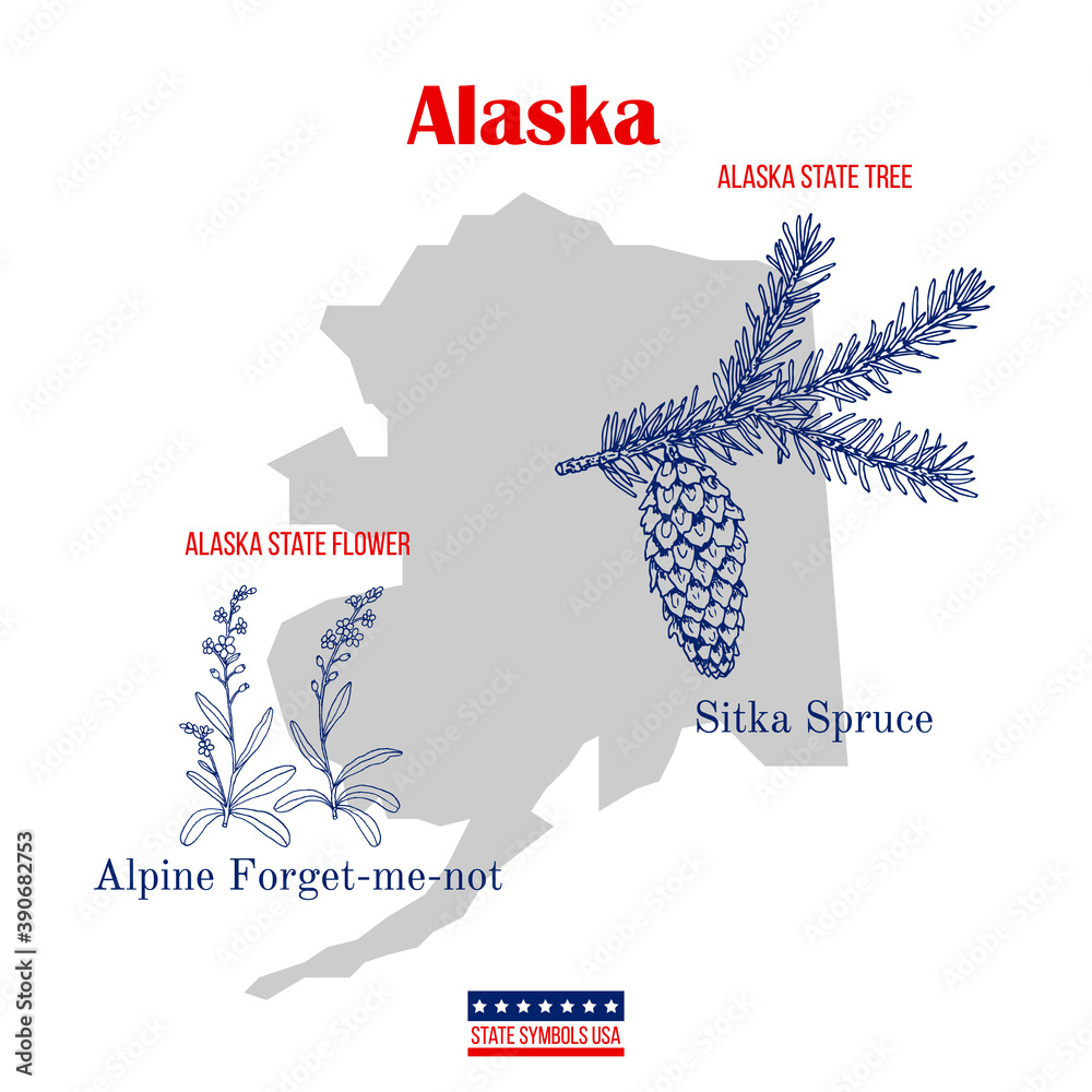 Alaska. Set of USA official state symbols Stock Vector | Adobe Stock