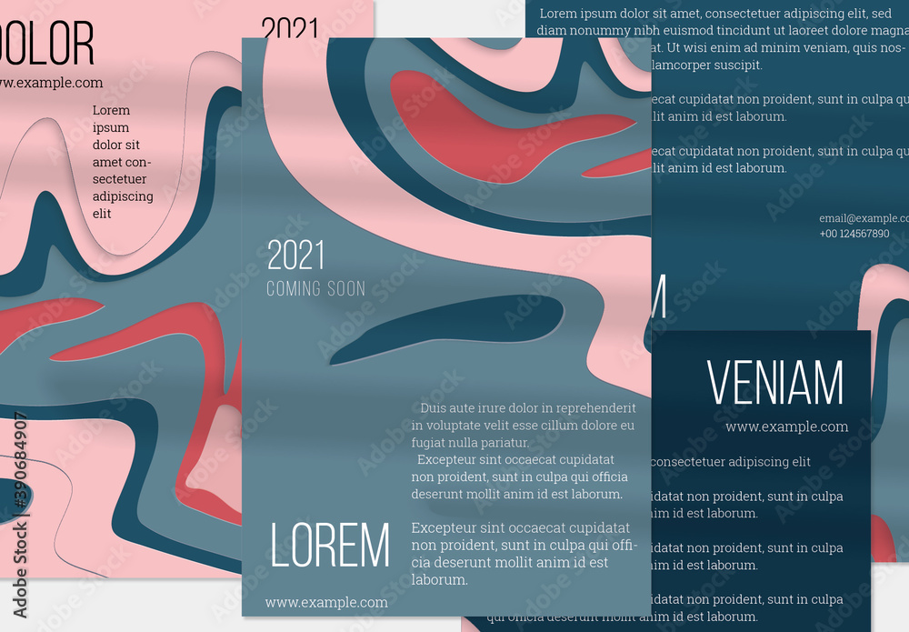 Flyer Layout with Paper Cut Craft Wavy Layered Texture Stock Template ...