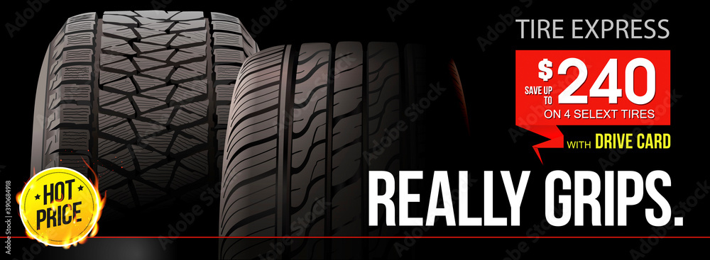 Tire car advertisement poster. Landscape poster, digital banner, flyer ...