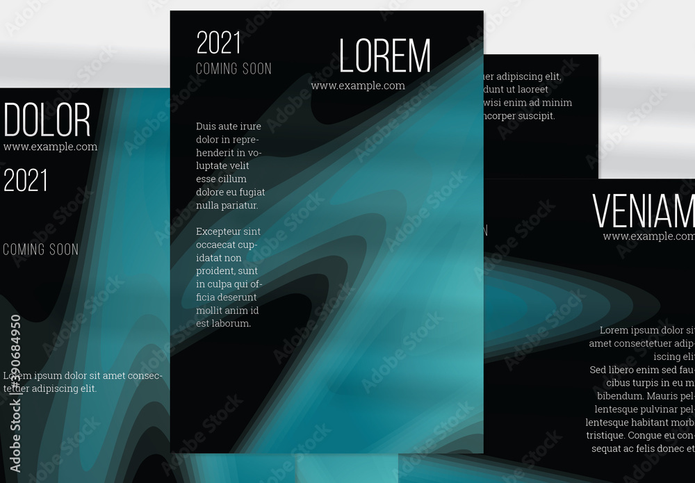 Flyer Layout with Gradient Blend Wavy Shapes on Black Stock Template ...