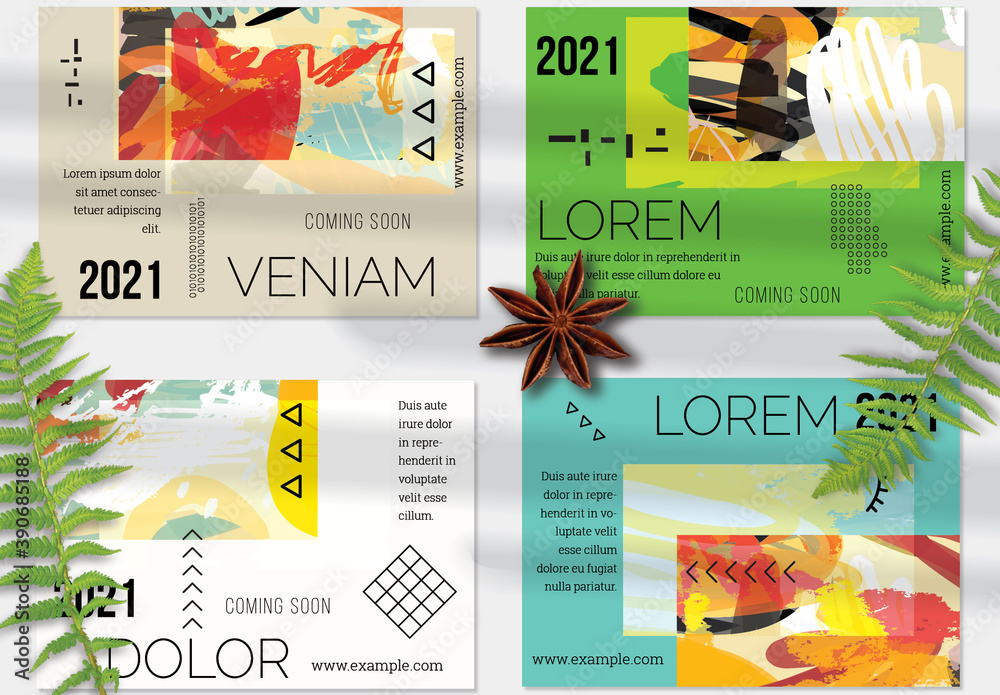 Flyer Layout with Geometric Shapes and Abstract Brush Strokes Stock ...