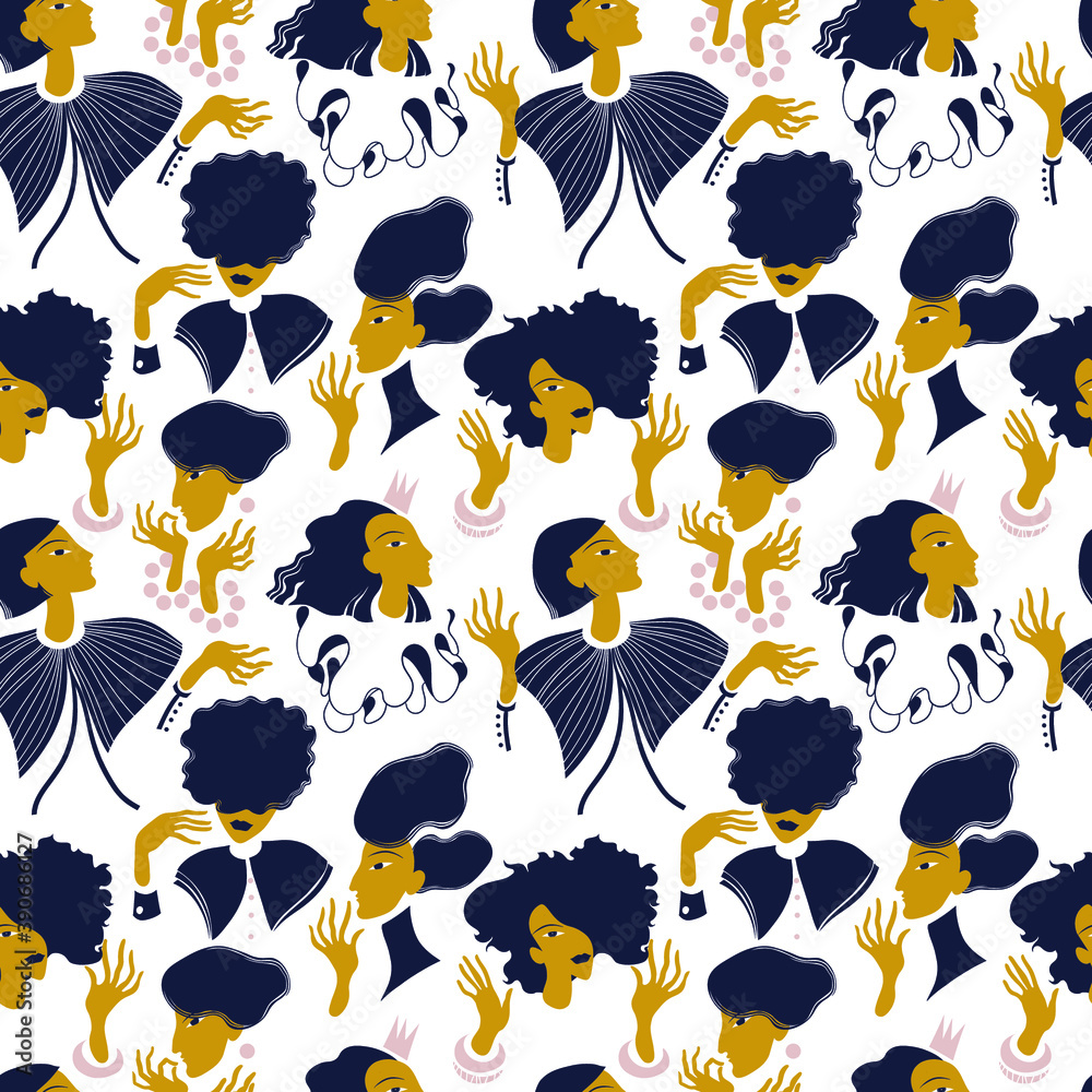 vector wallpaper with portraits of girls. seamless vector pattern on ...