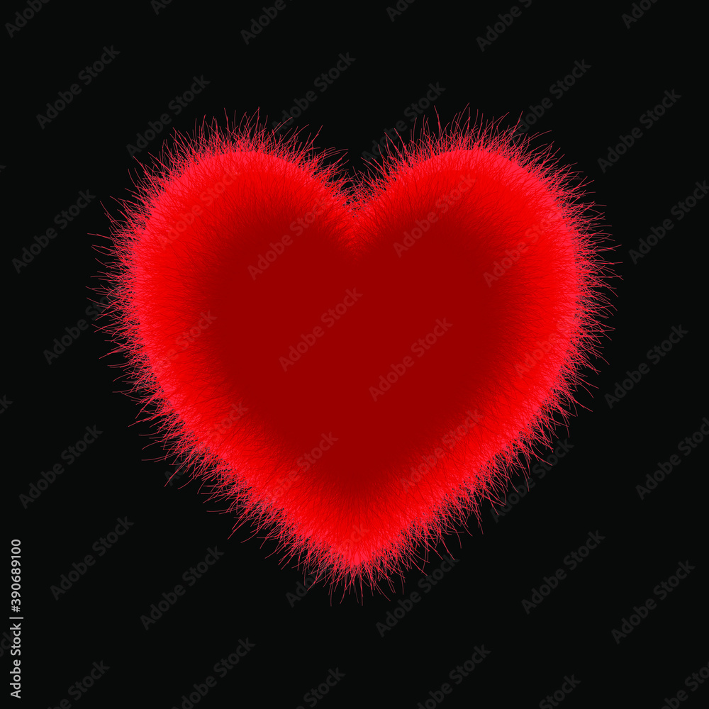 Red fluffy heart. Izolated vector illustration. Use for printing ...