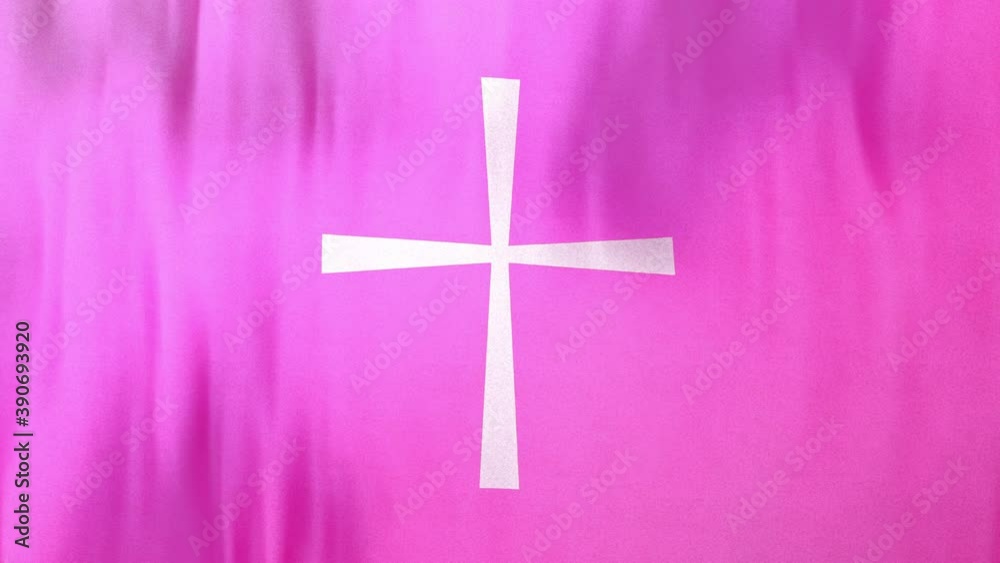 Waving satin with golden Christian Cross on liturgic rose copy space ...