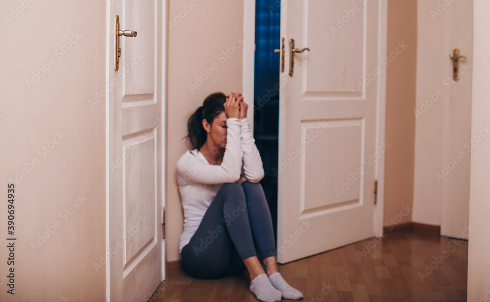 Sad Woman Hug Her Knee And Cry Sad Woman Sitting Alone In A Empty Room