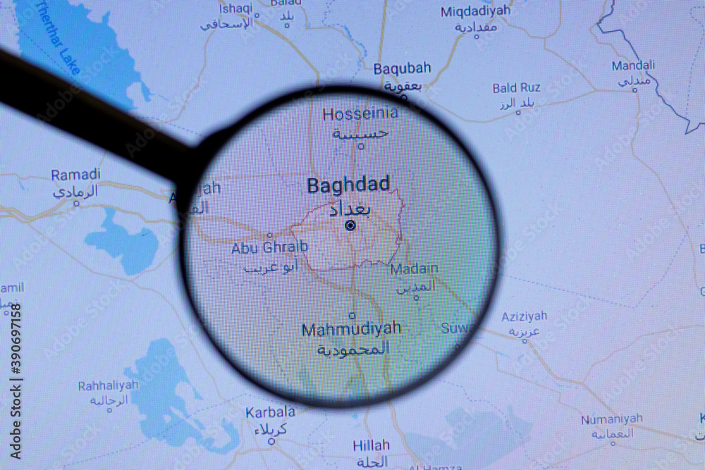 Los Angeles, California, USA - 1 May 2020: Baghdad City Town name with ...