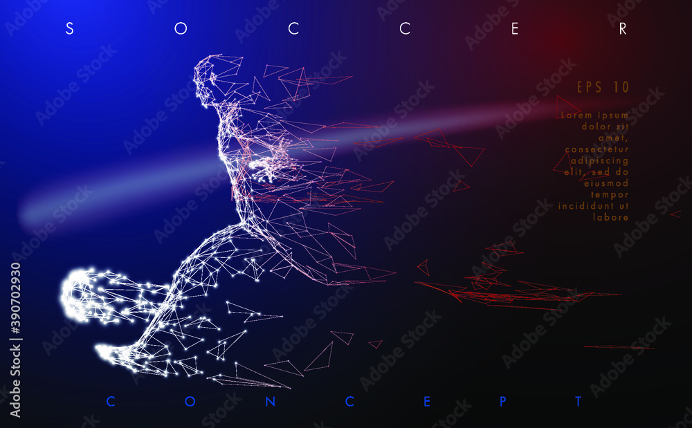 Abstract low-poly football player which consists of line and points, on ...