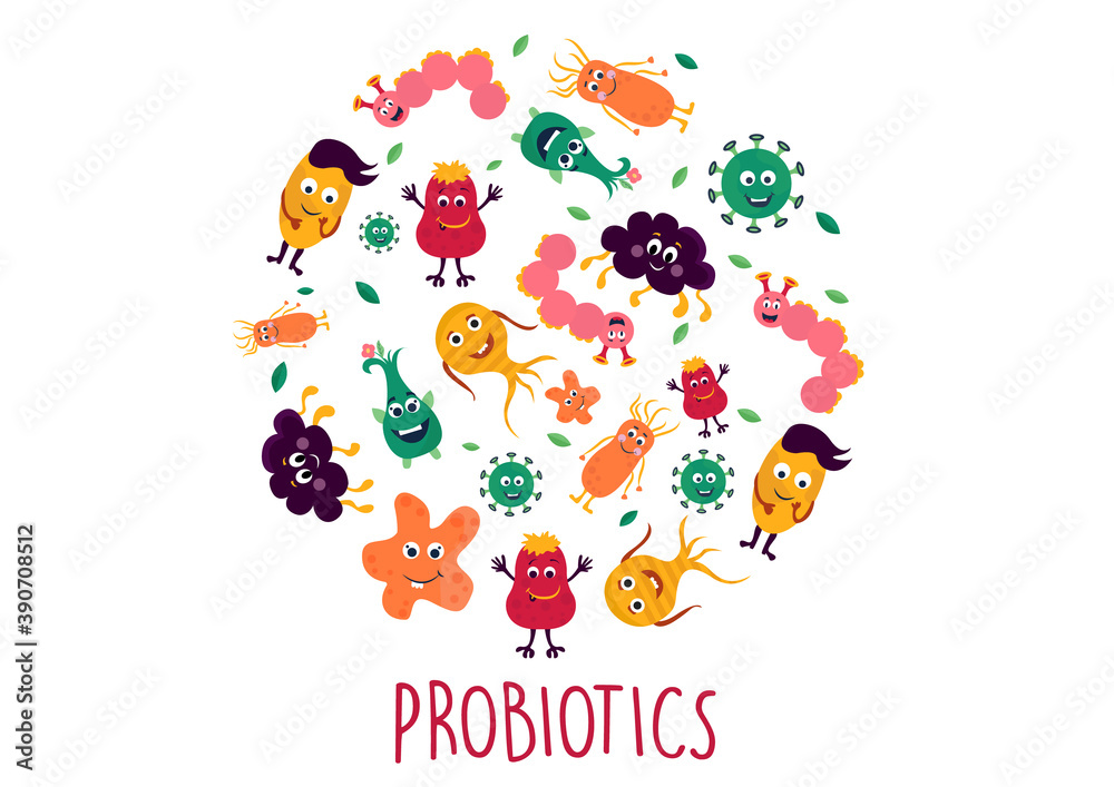 Funny and scary bacteria characters isolated on white. Vector icons of ...