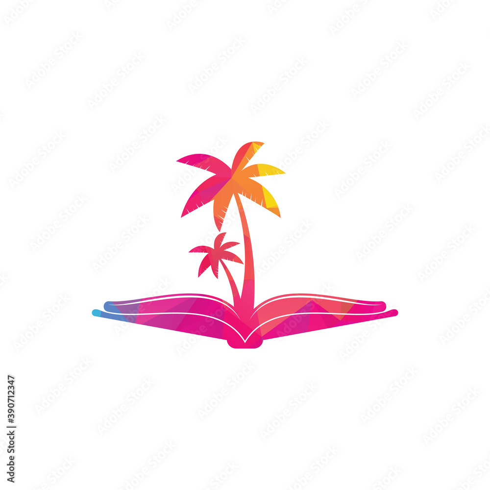 Book and palm tree logo design template. Book with palm tree logo ...