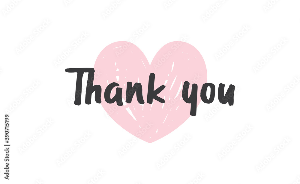 Thank you lettering text with heart background. Thanks and love message ...