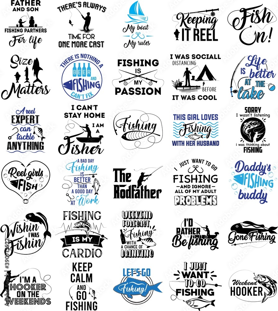 Collection of Fishing phrases, slogans or quotes Stock Vector | Adobe Stock