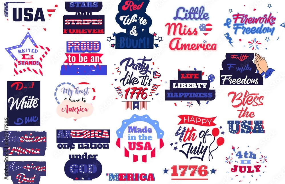 Collection of 4th of July phrases, slogans or quotes Stock Vector ...