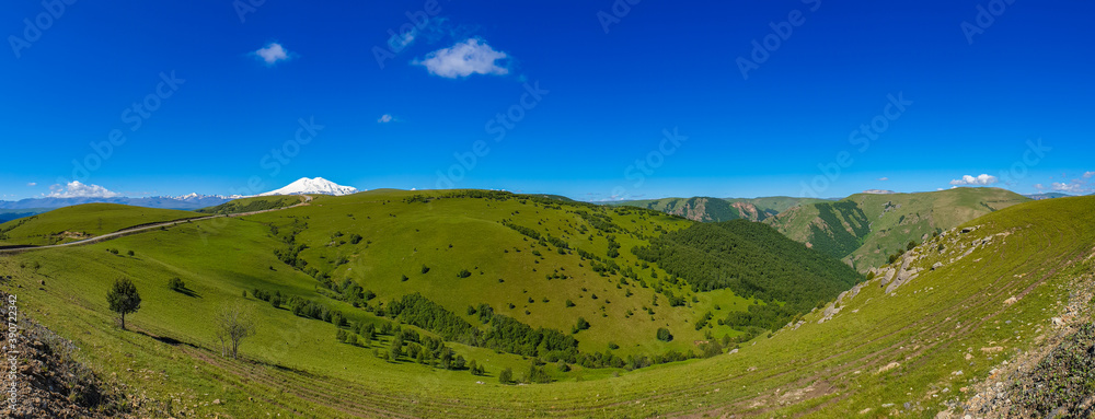 Great nature mountain range. Panorama perspective of caucasian mountain ...