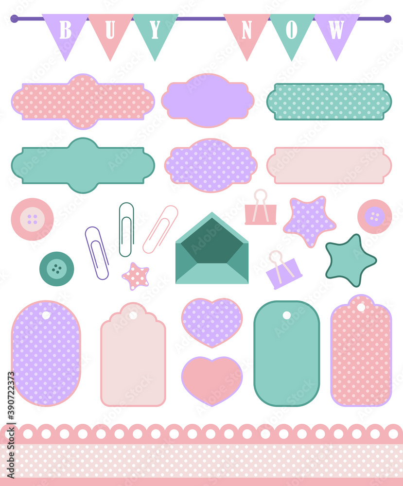 Vector stickers, price tag, banner, label. Coupon sale, offers and ...