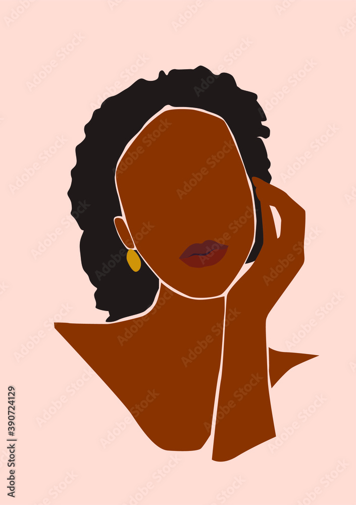 Black afro abstract woman face. Vector girl portrait. Stock Vector ...