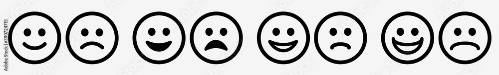 Emoticon Icon Set Black Line | Emoji Faces Vector Illustration Logo ...