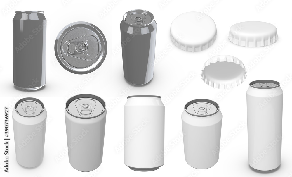 3D rendering - High resolution image white cans and crownseal cap ...