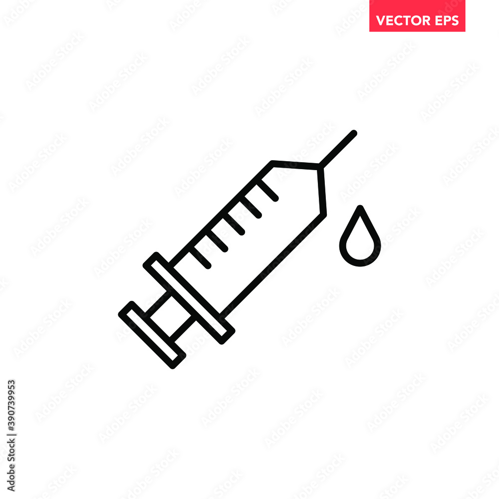 Black single syringe line icon, simple health equipment flat design ...