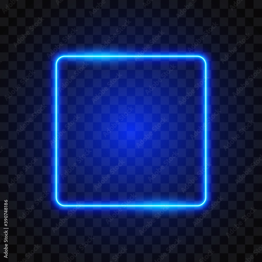 Neon blue square frame, isolated on transparent background, vector ...