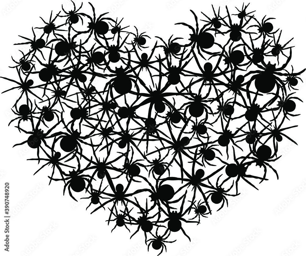 Black spiders in the shape of heart. Black heart pattern. Vector ...
