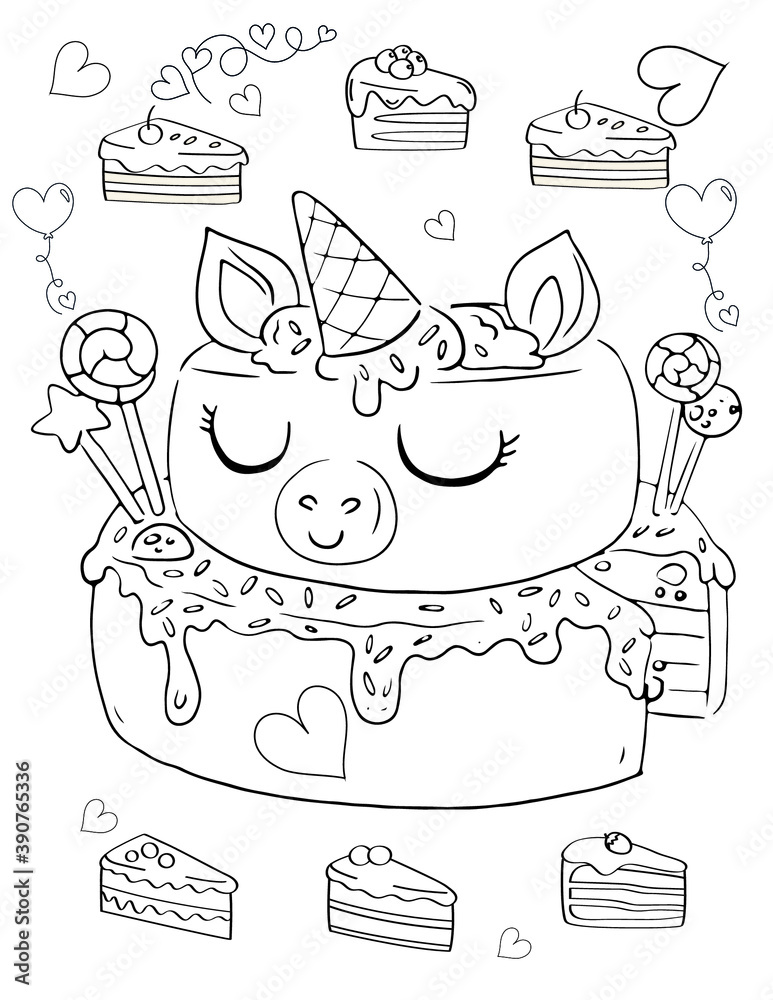 Coloring book page for Valentine's Day- Coloring page- Black and White ...