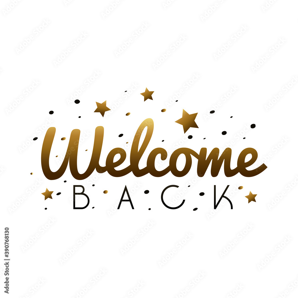 welcome label lettering with golden letters and stars Stock Vector ...