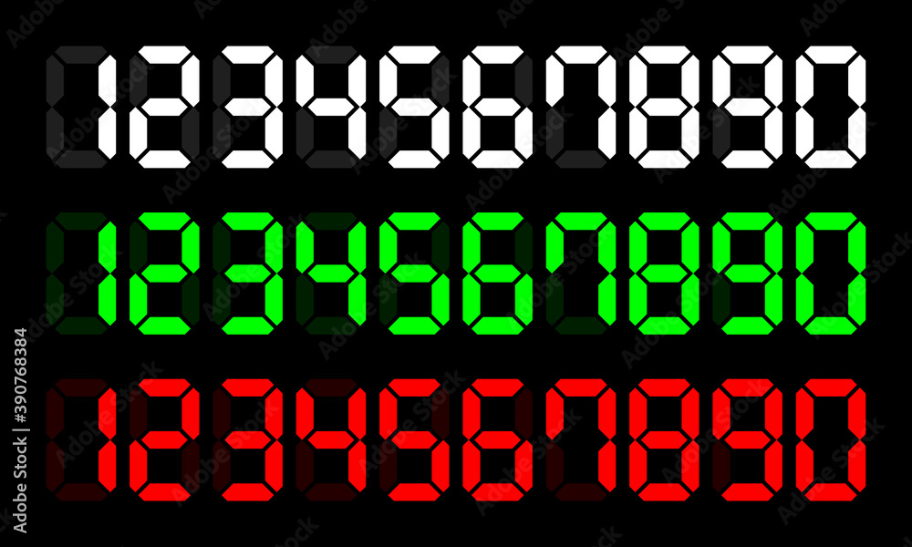 Electronic Numbers White, Green, Red on Black Background. Digital ...