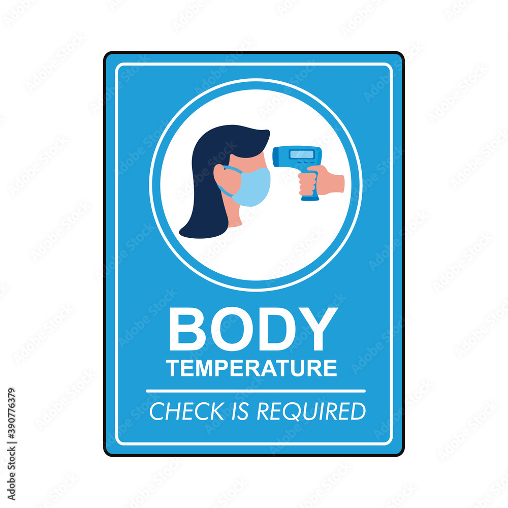 body temperature check lettering campaign square sticker Stock Vector ...