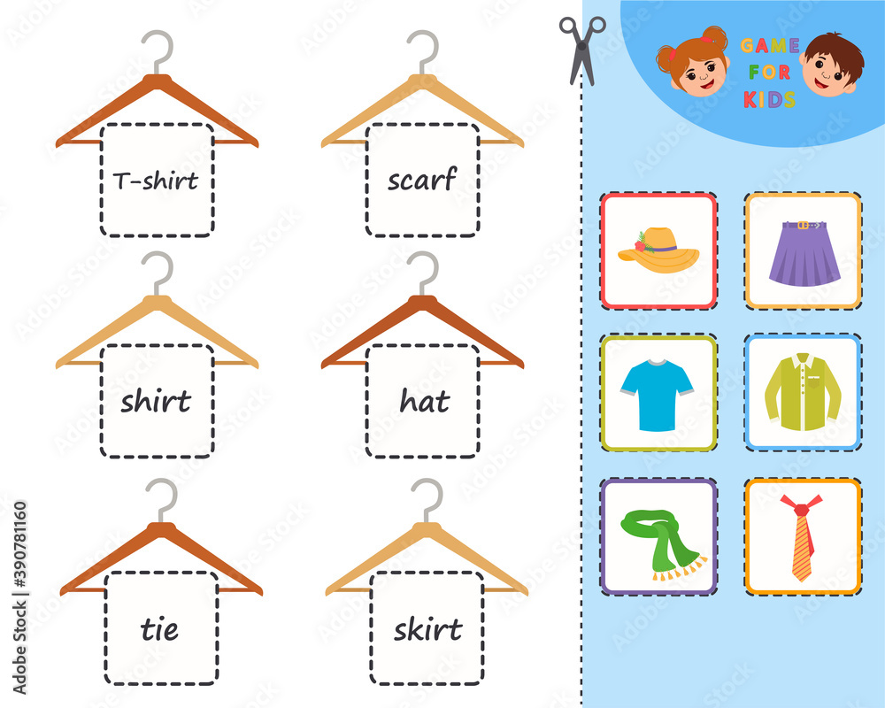 Education game for children with clothes. Find and hang clothes on a ...