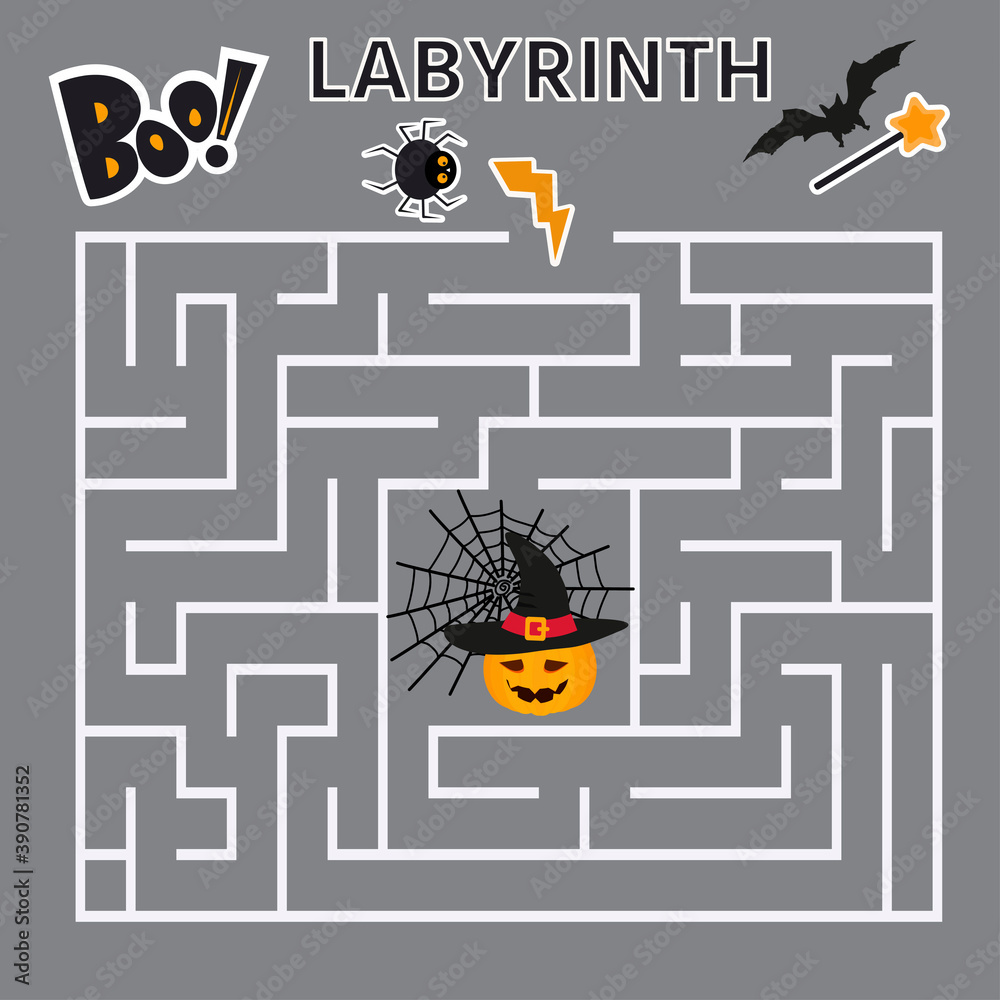 Halloween maze game for children. labyrinth. Preschool worksheet ...