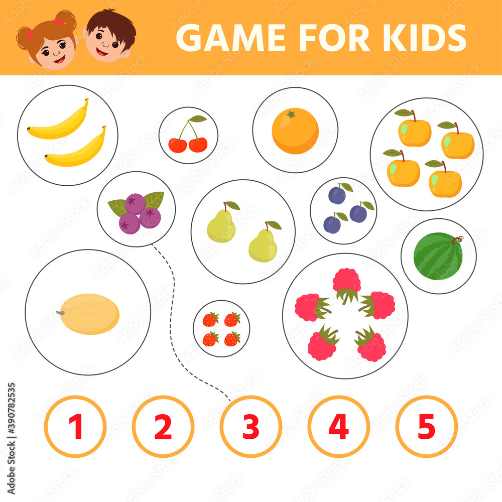 Math Education game for children. How many fruit. Kids learning ...