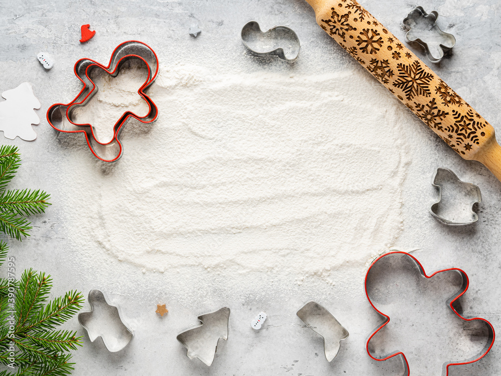 Christmas cooking background. Frame for text made of fir tree branch ...