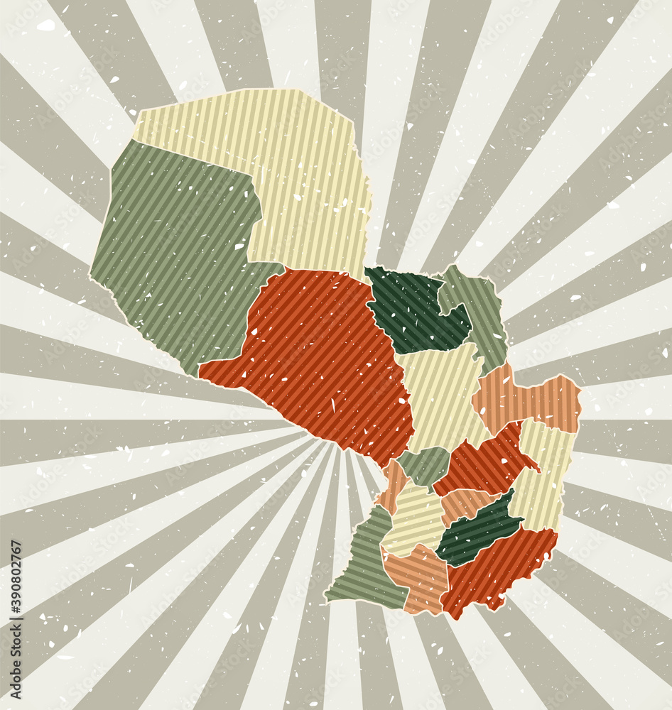 Paraguay vintage map. Grunge poster with map of the country in retro ...