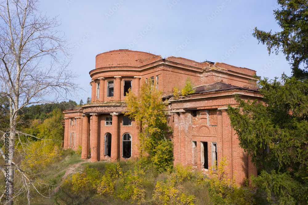 An old abandoned mansion, Deevs castle in the village of Znamenka ...