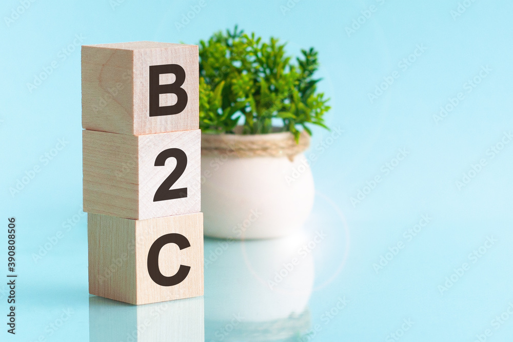 Letter of the alphabet of B2C on a light blu background. b2c - business ...