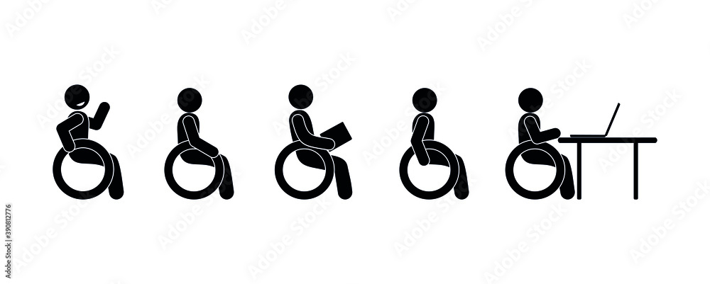 person sitting in wheelchair, different and poses of people, isolated ...