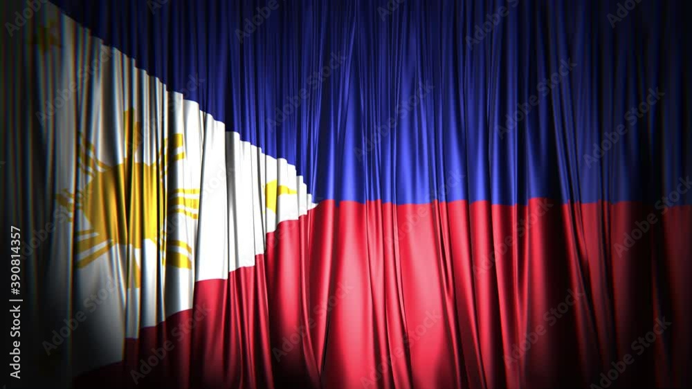 3D animation of the national flag of the Philippines as the curtain ...