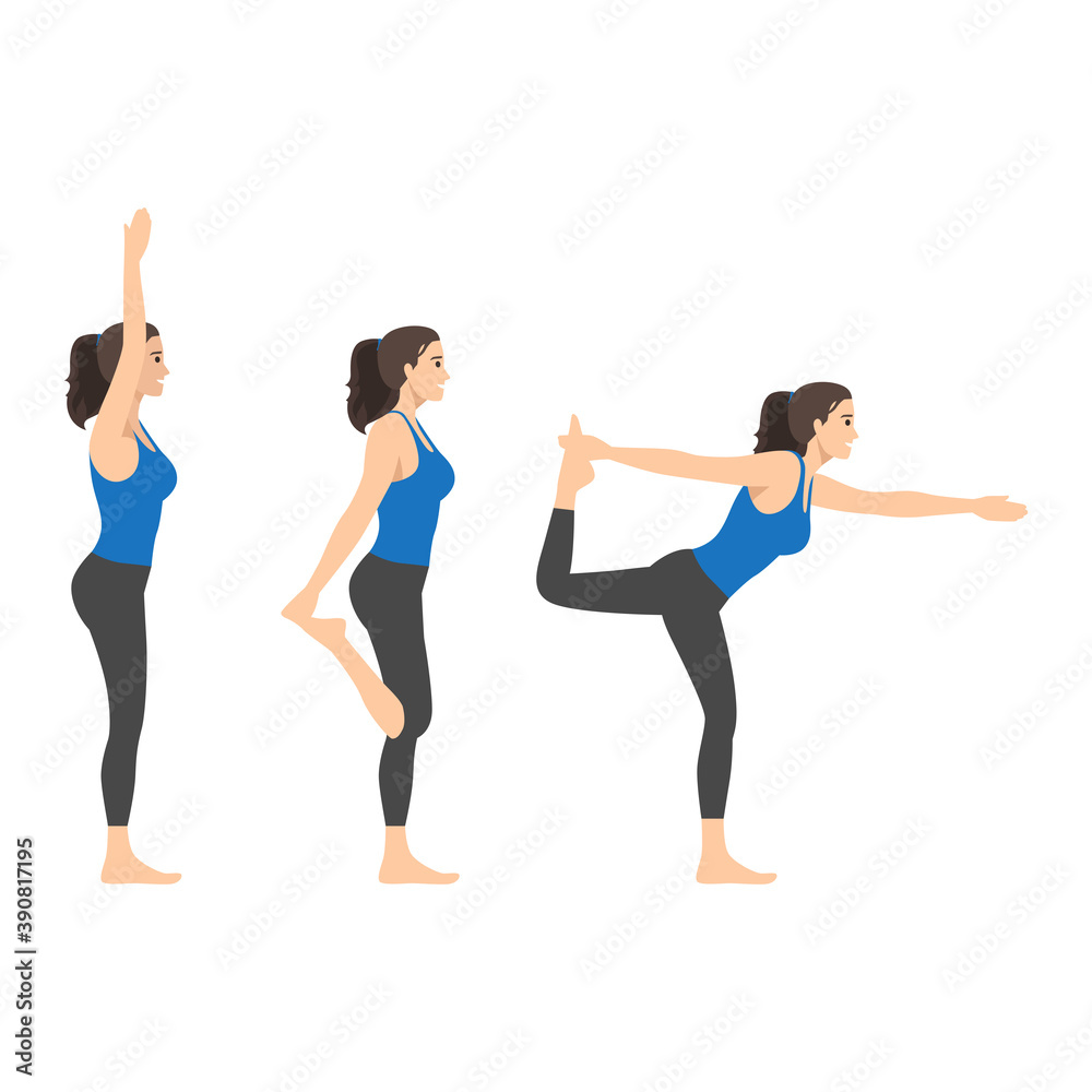 Woman doing ayurveda yoga poses in three different poses. Flat vector ...