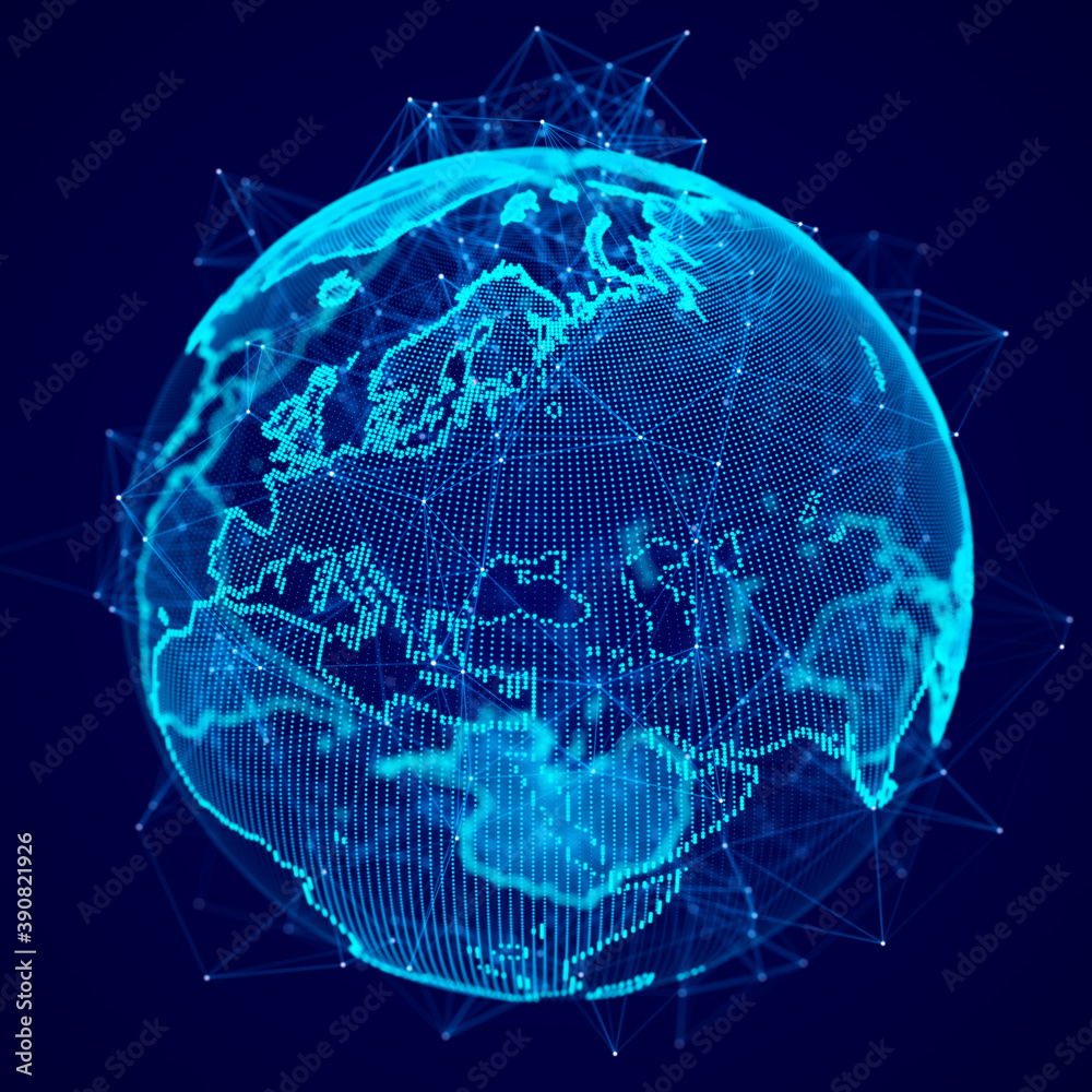 World wide web. Global network connection. Planet Earth. World map. 3D ...
