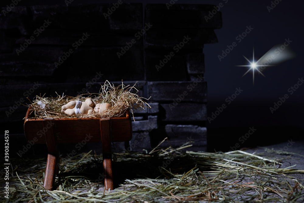 Photo & Art Print Birth of Jesus. Christmas nativity scene. Manager and ...