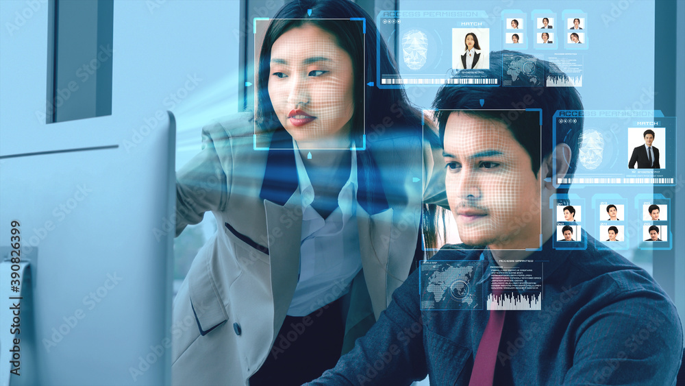 Facial recognition technology scan and detect people face for ...