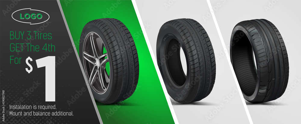 Set of car wheel fire racing. Detailed photo realistic vector. Car tire ...