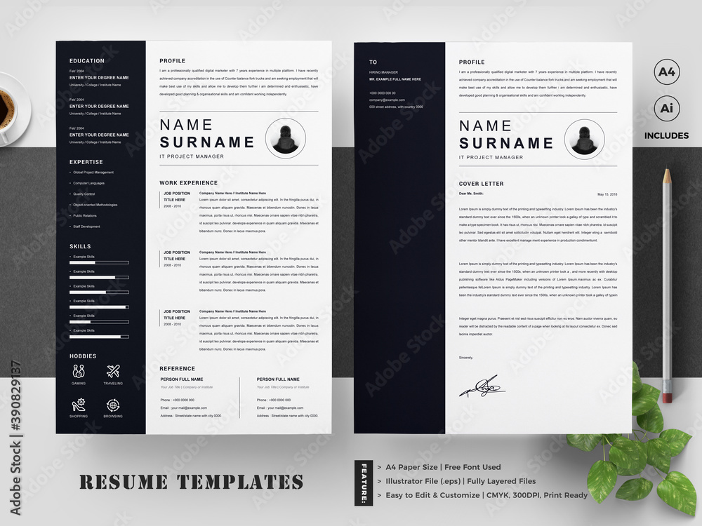 Resume Layout with Cover Letter Stock Vector | Adobe Stock