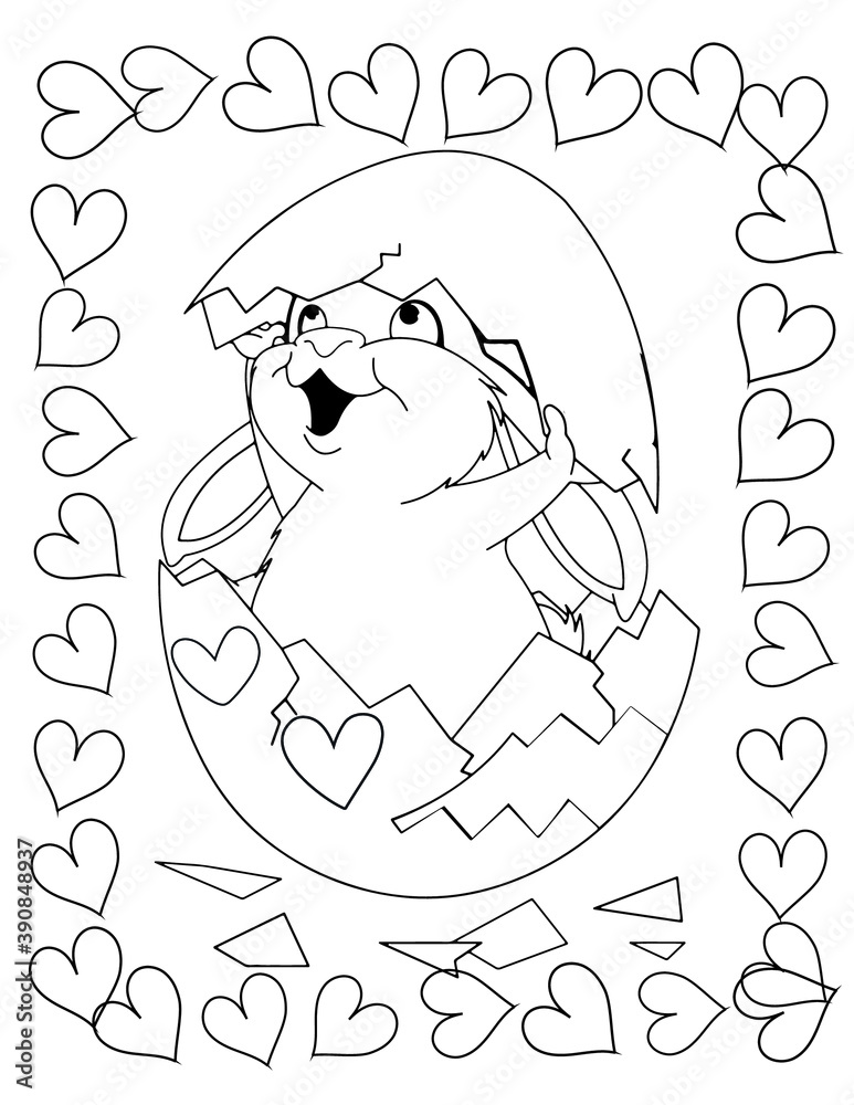 Vetor de Coloring book page for Valentine's Day- Coloring page- Black ...