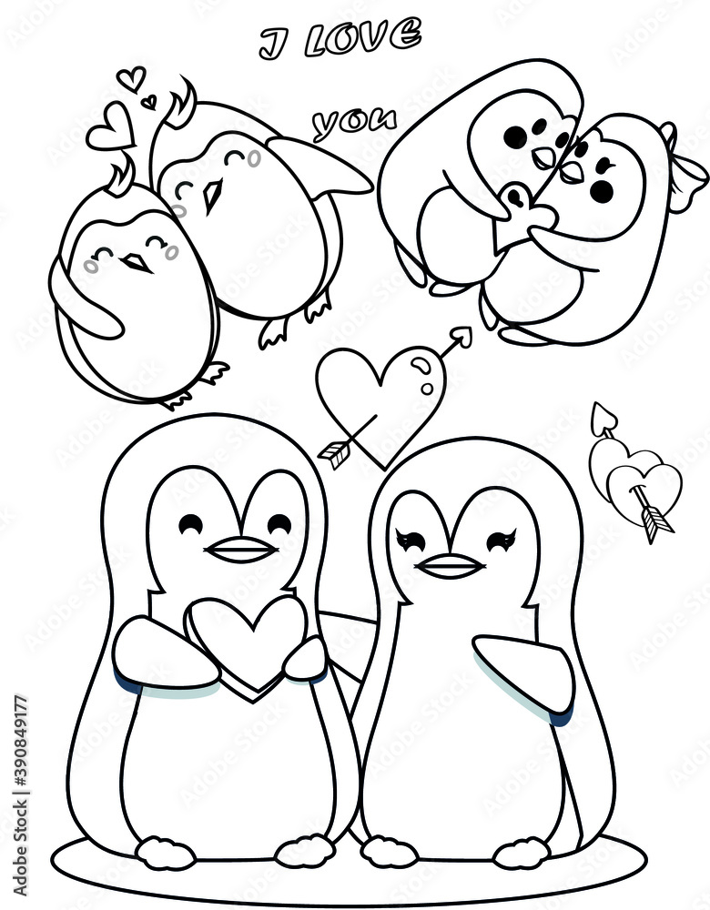 Coloring book page for Valentine's Day- Coloring page- Black and White ...